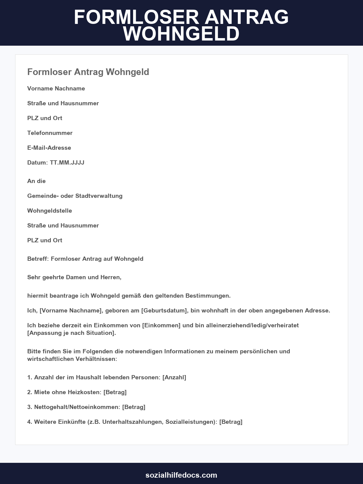 Formloser Antrag Wohngeld Per Mail