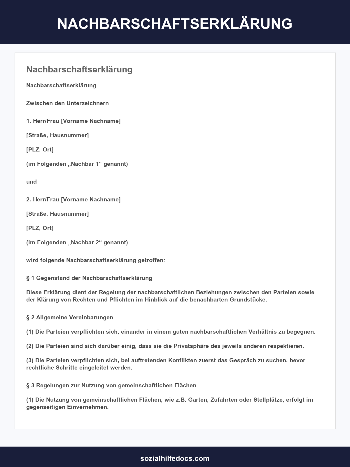 Nachbarschaftserklarung Muster Pdf